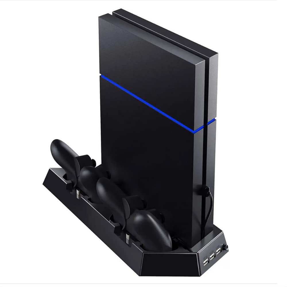OSTENT Multifunctional Hub USB Cooling Fan Charger Stand for PS4 Console and Controller - Color Black