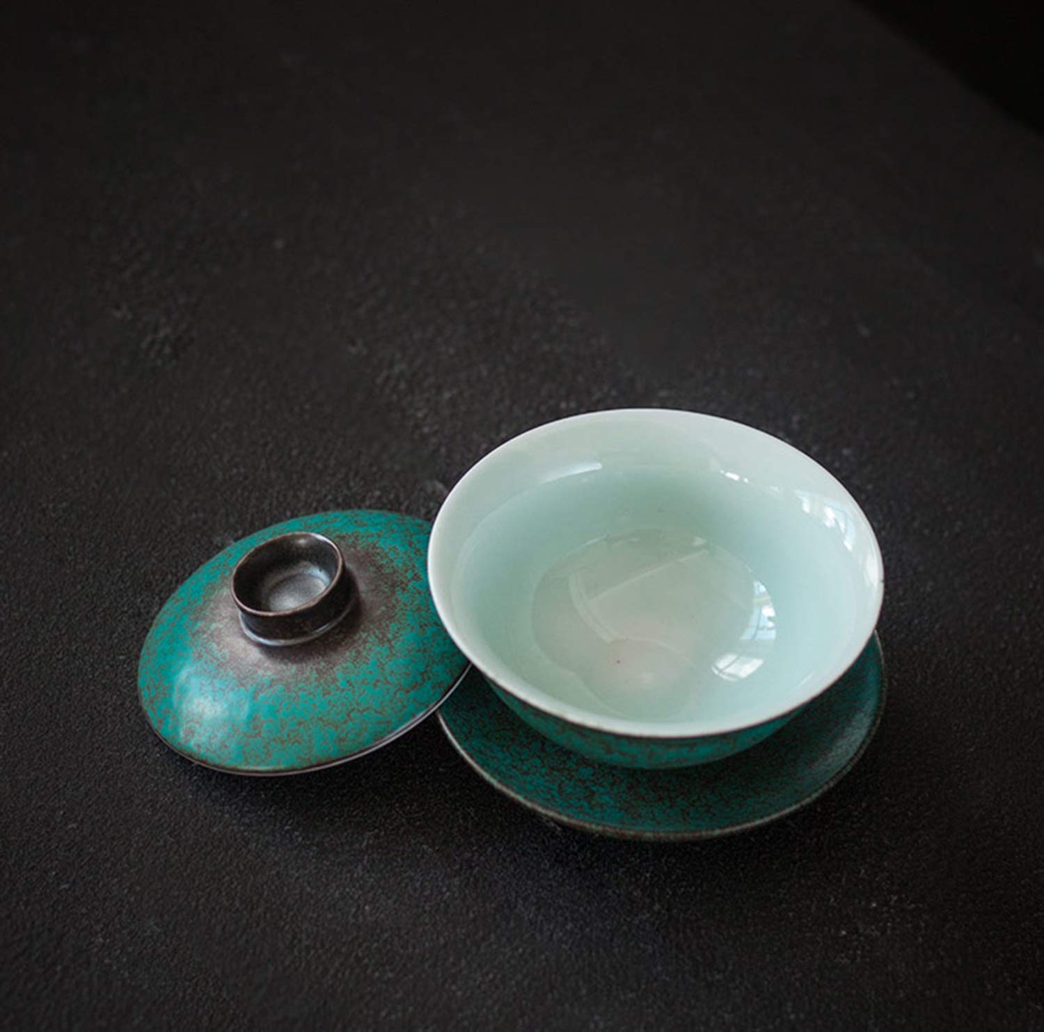 DehuaYao Chinese Traditional Green Porcelain Gaiwan ceramic Tea Cup(Tea Cup Comprised of Cup, Saucer and Lid )