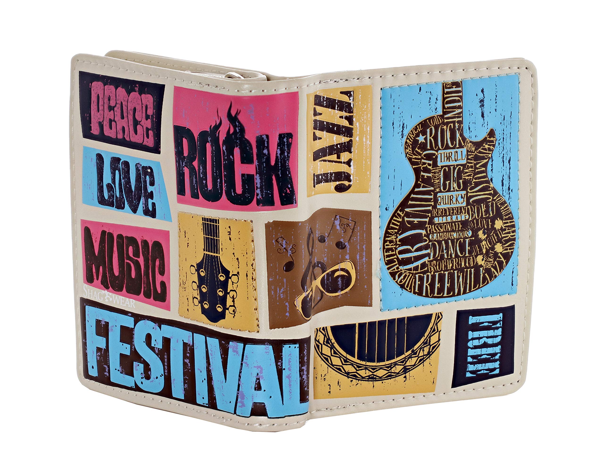 Shag Wear Music Festival Poster Small Snap Zipper Women's Bi-Fold Wallet (Cream)