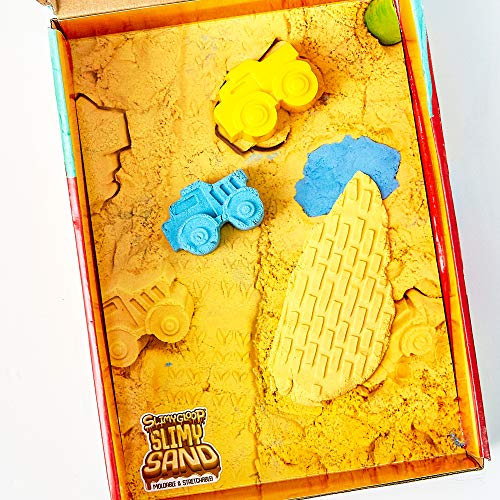 SlimySand Construction, 2 Pounds of SlimySand (Blue and Yellow), 3 Fun 3D Molds, 2 Rollers & 1 Reusable Box For Hours Endless Hours of Play. Super Stretchy & Moldable!