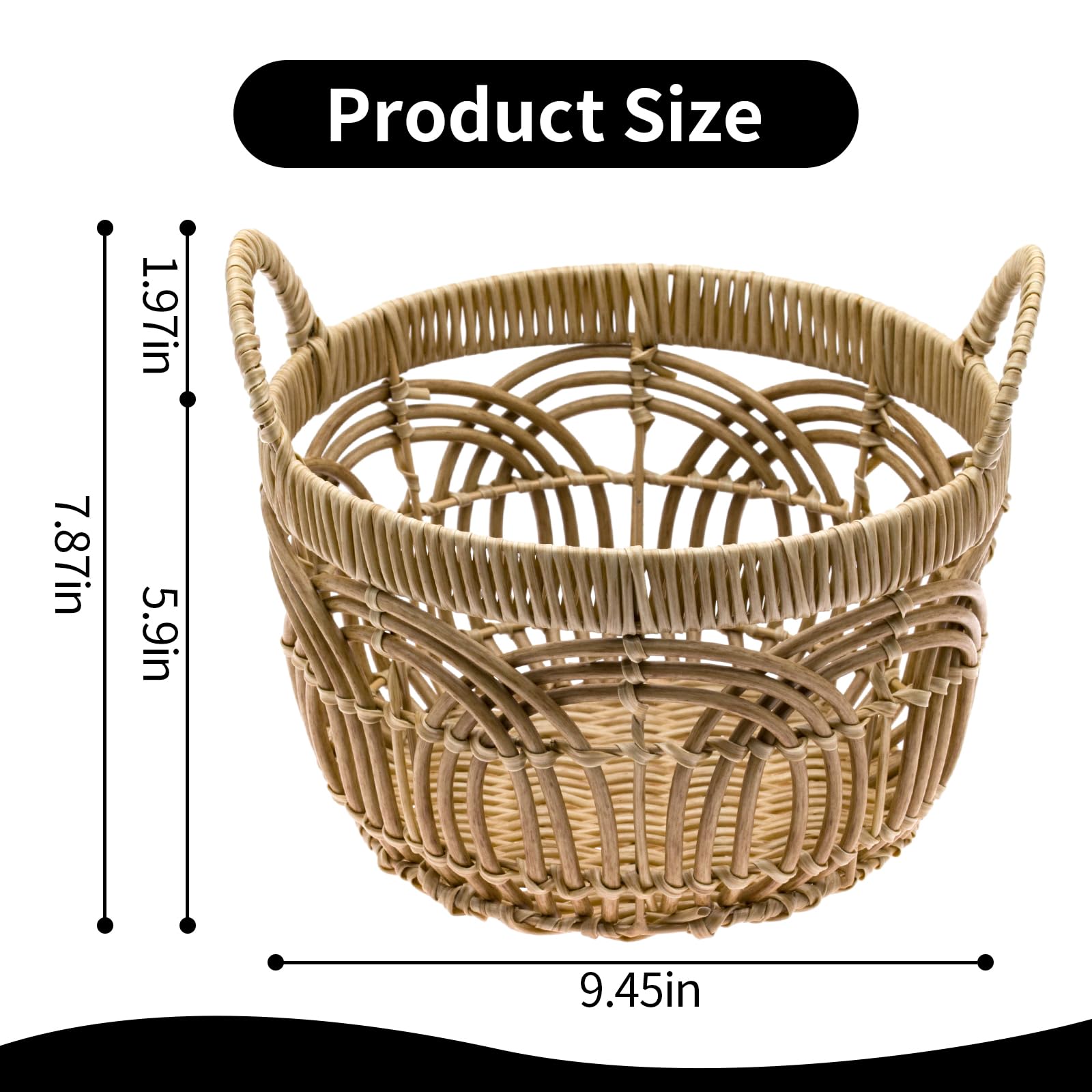 Handmade Woven Round Plastic Basket with Handle - Home Organizing, Storage Baskets, Shelf Basket, Cloth Storage, Toy Storage, Decorative Storage - Medium