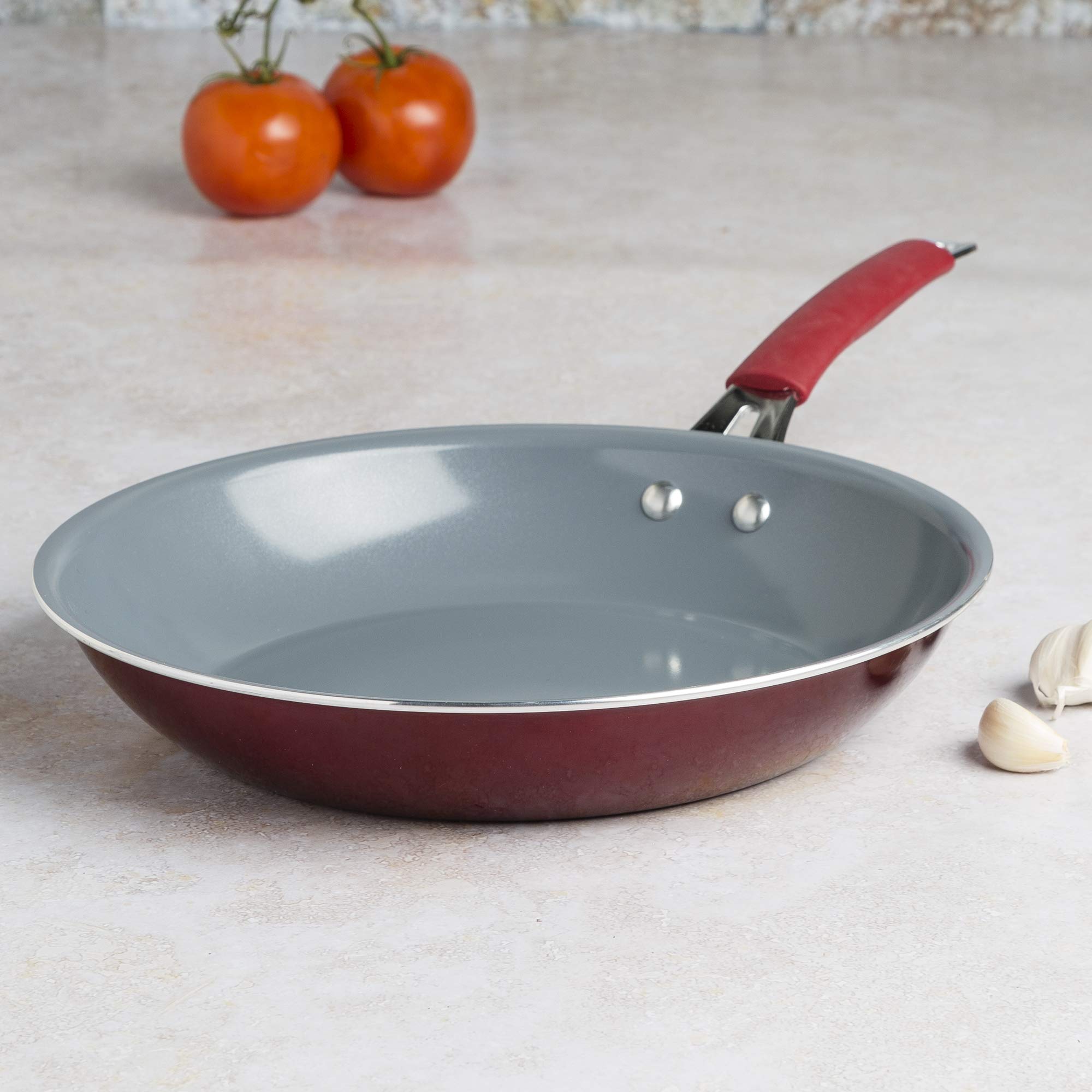 Cooking Light Nonstick Ceramic Fry Pan, Dishwasher Safe, Scratch Resistant, Easy Food Release Interior, Cool Touch Handle and Even Heating Base, 11-Inch Fry Pan, Red