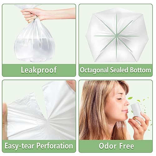 Qunbive 4 Gallon Trash Bag, Leakproof Small Garbage Bags, Biodegradable Trash Bags, Sturdy Mini Small Trash Bags for Bathroom Office Kitchen (White/Green 100 Count)