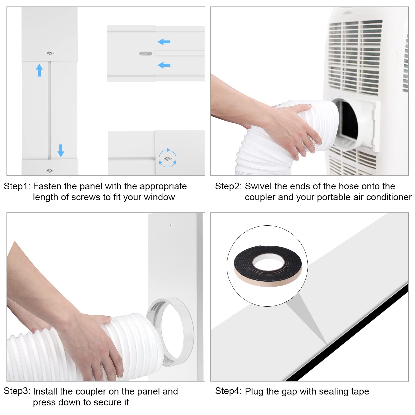 DARCKLE Portable AC Window Kit Adjustable AC Vent Kit Window Seal Plates Kit for AC Unit for Ducting Universal AC Seal Panel for Horizontal&Vertical Window ((5.9 INCHES) with Hose)