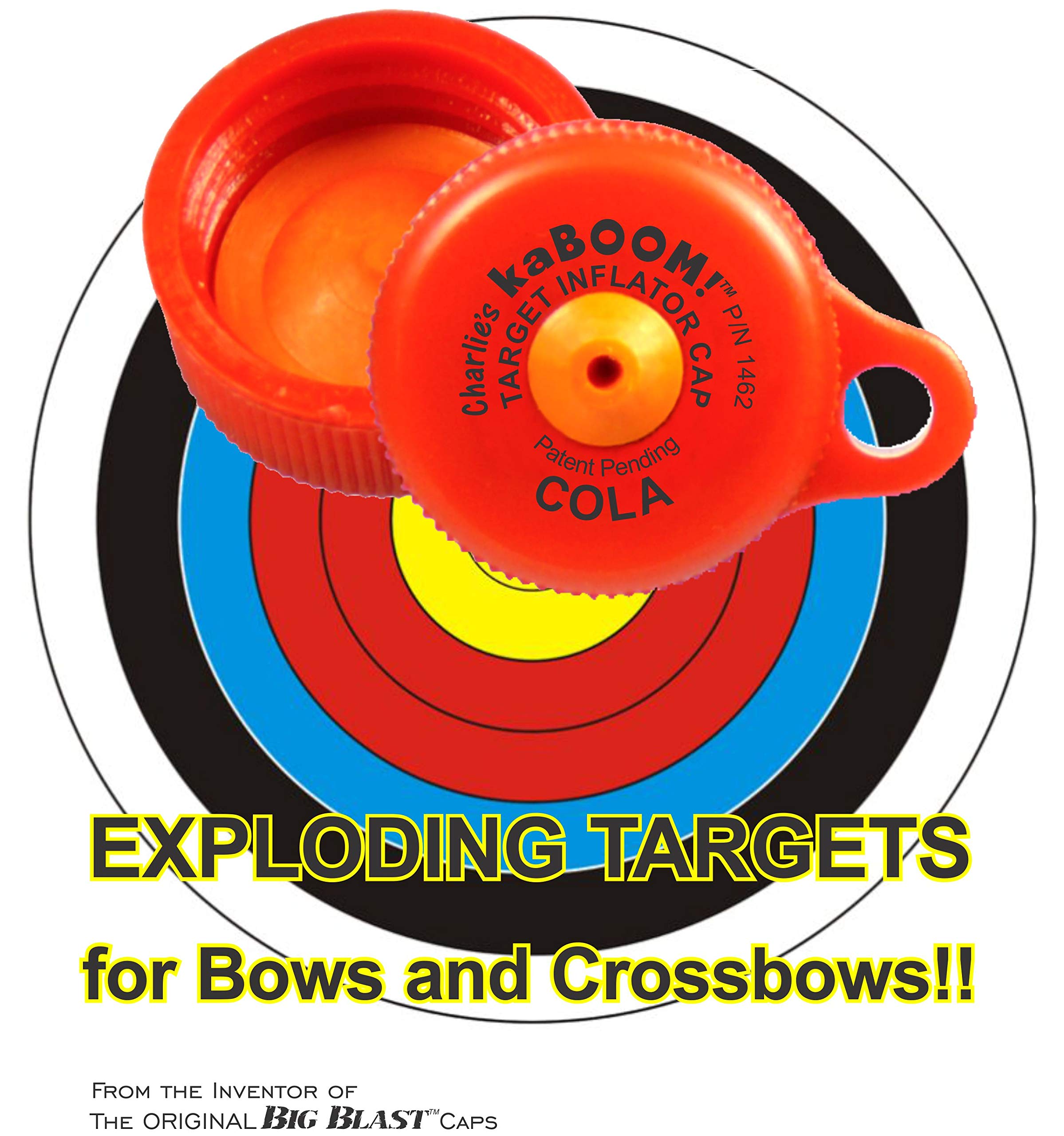 Charlie's kaBOOM! Exploding Cola Target Caps 10-Pack - Turn Plastic Bottles into Reactive Targets - Archery - Bow - Firearms - Pellet Gun- air Rifle and More