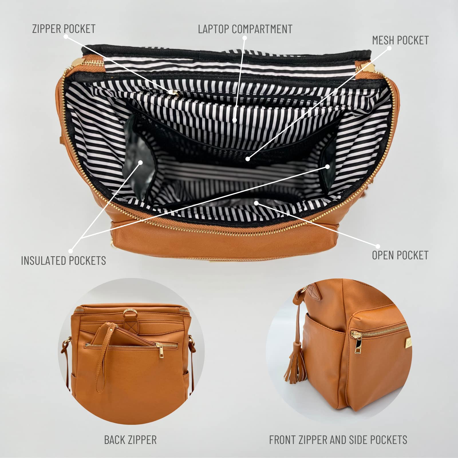 CoddleBoo Diaper bag, Beautiful Vegan-Leather Diaper Backpack with Multi-Pocket Design+Laptop Compartment and Travel Accessories, Waterproof and Tear-Resistant, Bolsa De Pañales (DB1822)