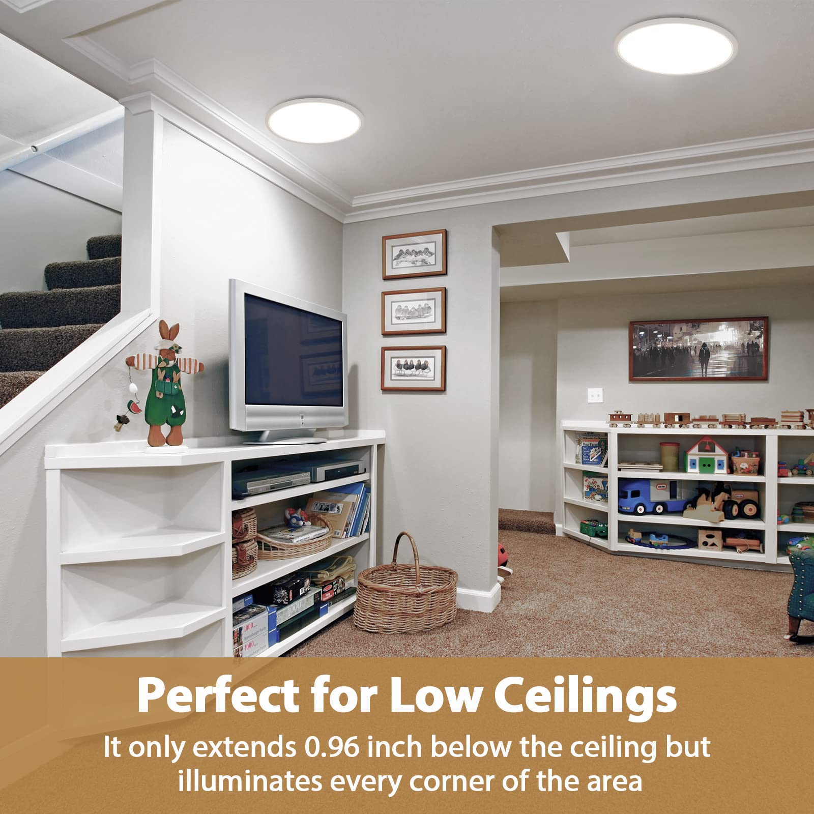 BrightHome 250W Equivalent 12in LED Flush Mount Ceiling Light Fixtures 24W, 3000K/4000K/6500K Adjustable, Slim Dimmable Ceiling Lamps, 2400LM Modern Round Flat Lights for Kitchen Hallway White 2 Packs