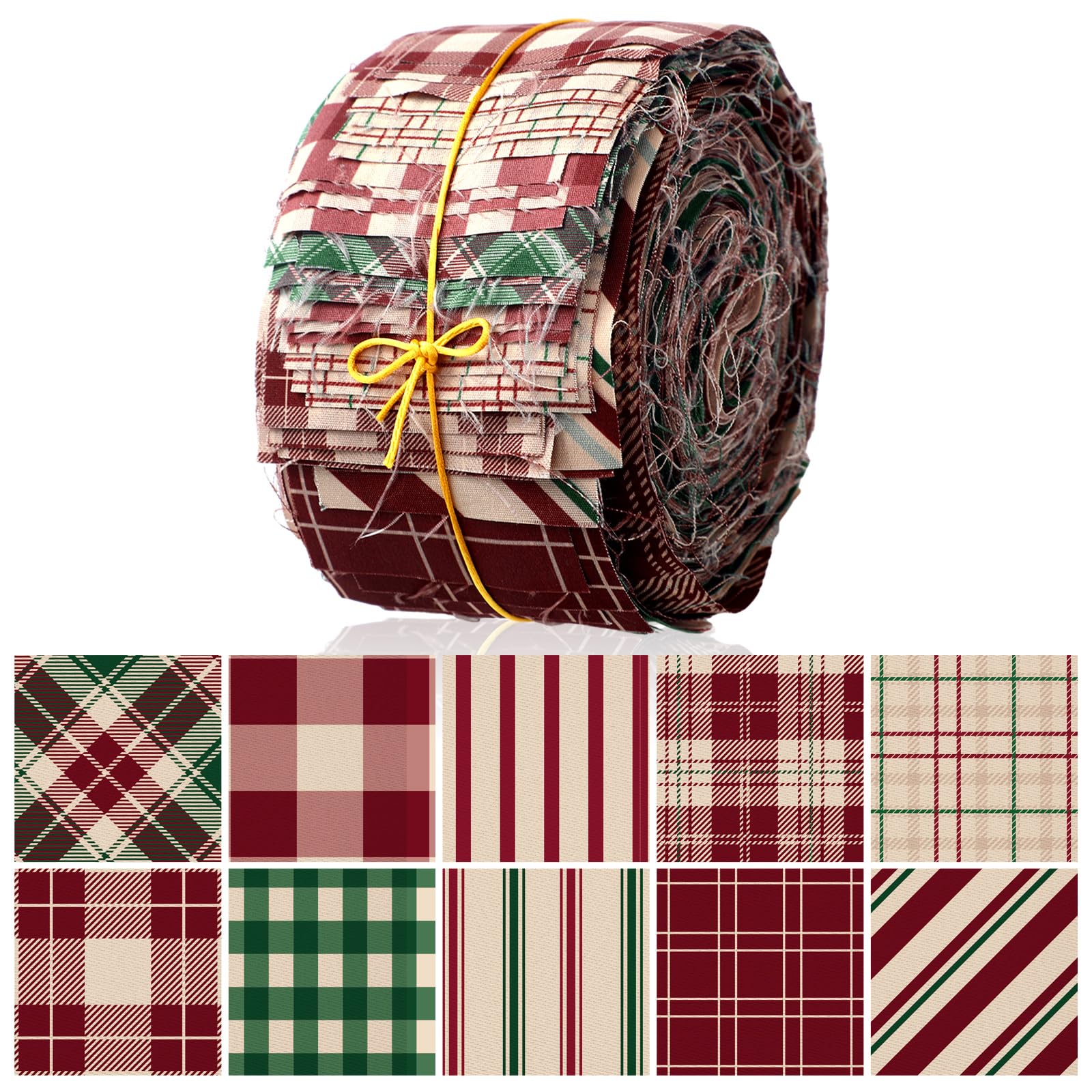 HunnmingRe 40 Pcs Vintage Christmas Homespun Traditional Plaid Jelly Fabric Strips for Crafts 2.5 Inch Christmas Bunting for Xmas Home Office Party Fireplace Mantle Farmhouse DIY Decor