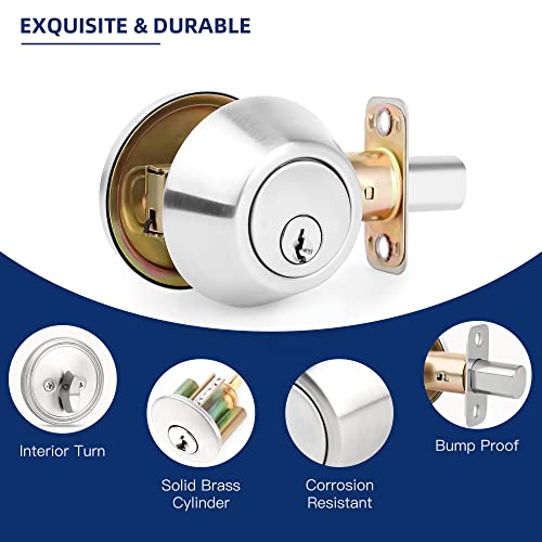 LOQRON Passage Ball Door Knob and Single Cylinder Deadbolt Lock Combo Set Security for Front Door Hallway/Closet with Satin Nickel Finish