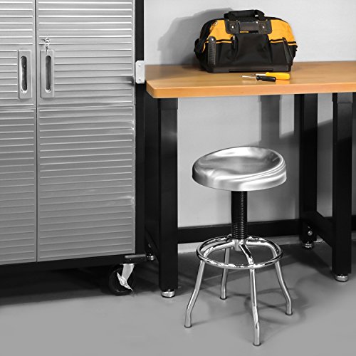Seville Classics Modern Ergonomic Pneumatic Height Adjustable 360-Degree Swivel Stool Chair, for Drafting, Office, Home, Garage, Work Desk, Stainless Steel, Contoured Seat (Heavy-Duty)