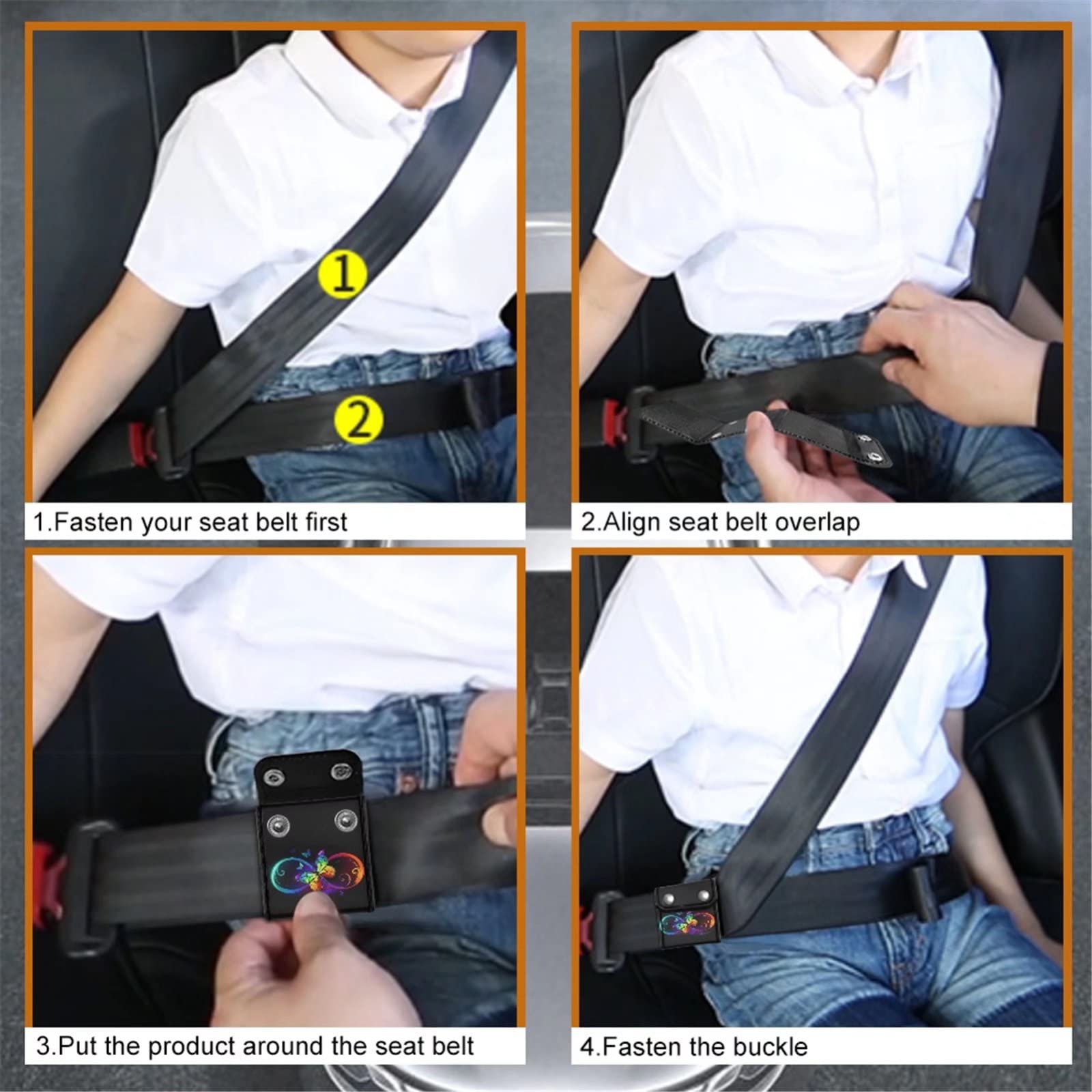 COEQINE Car Seatbelt Pads Adjuster for Kids, Adjustable Vehicle Safety Strap Protector Support Cushion,Women Men Safety Strap Protector Cover,Print Butterfly Black