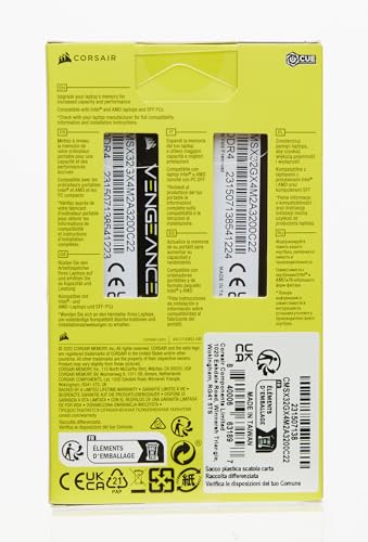 Corsair Vengeance Performance SODIMM Memory 32GB (2x16GB) DDR4 3200MHz CL22 Unbuffered for 8th Generation or Newer Intel Core™ i7, and AMD Ryzen 4000 Series Notebooks