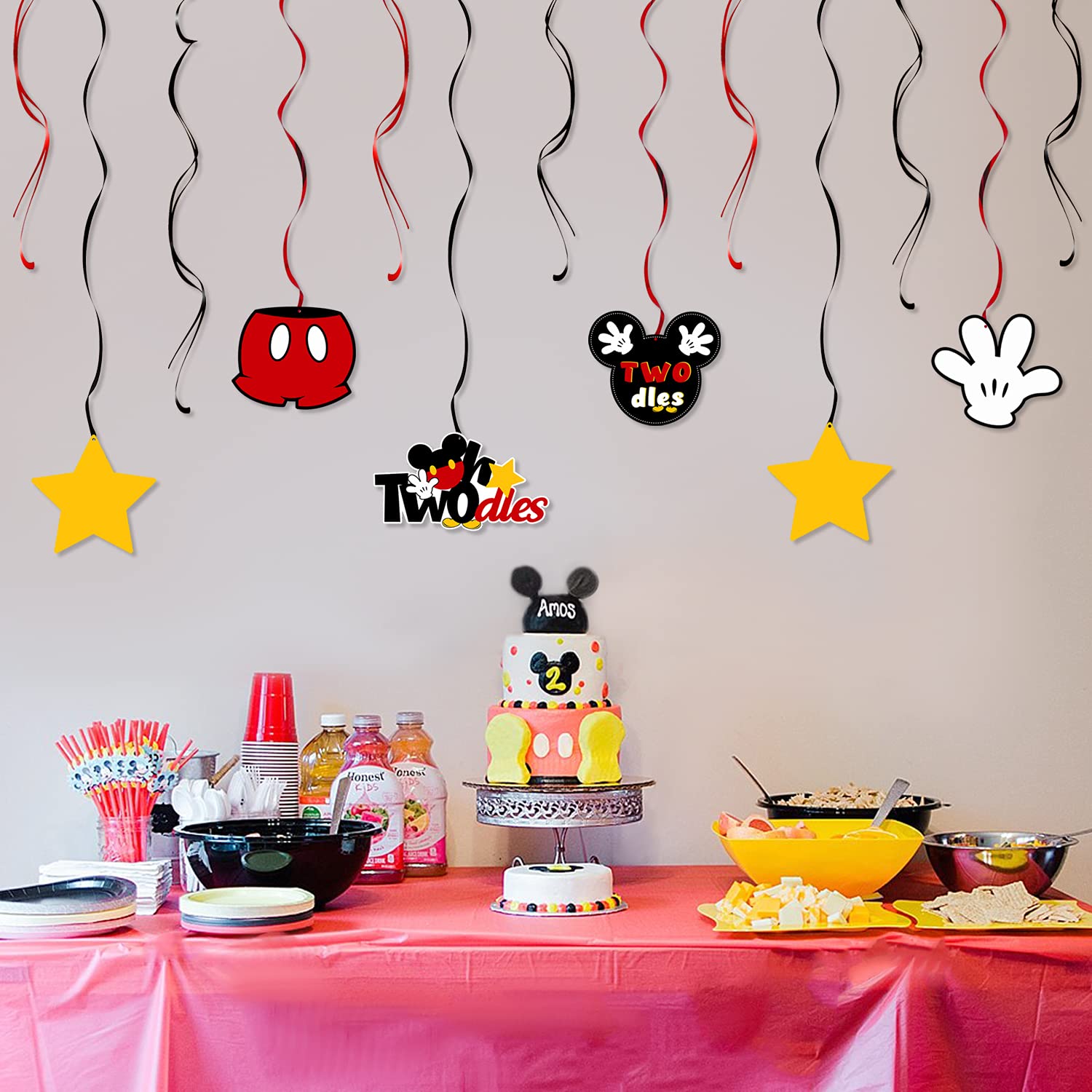 LINGTEER Mickey Oh Twodles Birthday Swirls Streamers - Cheers to Boys 2nd Birthday Kids Two Years Old Mouse Bday Party Hanging Decorations.