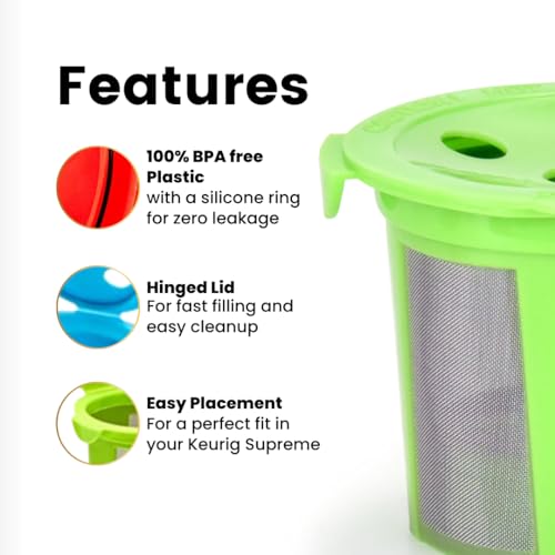 DeliBru Reusable K Cups for Keurig Supreme and K Supreme Coffee Maker - Pack of 4 [Red, Yellow, Green, Blue]