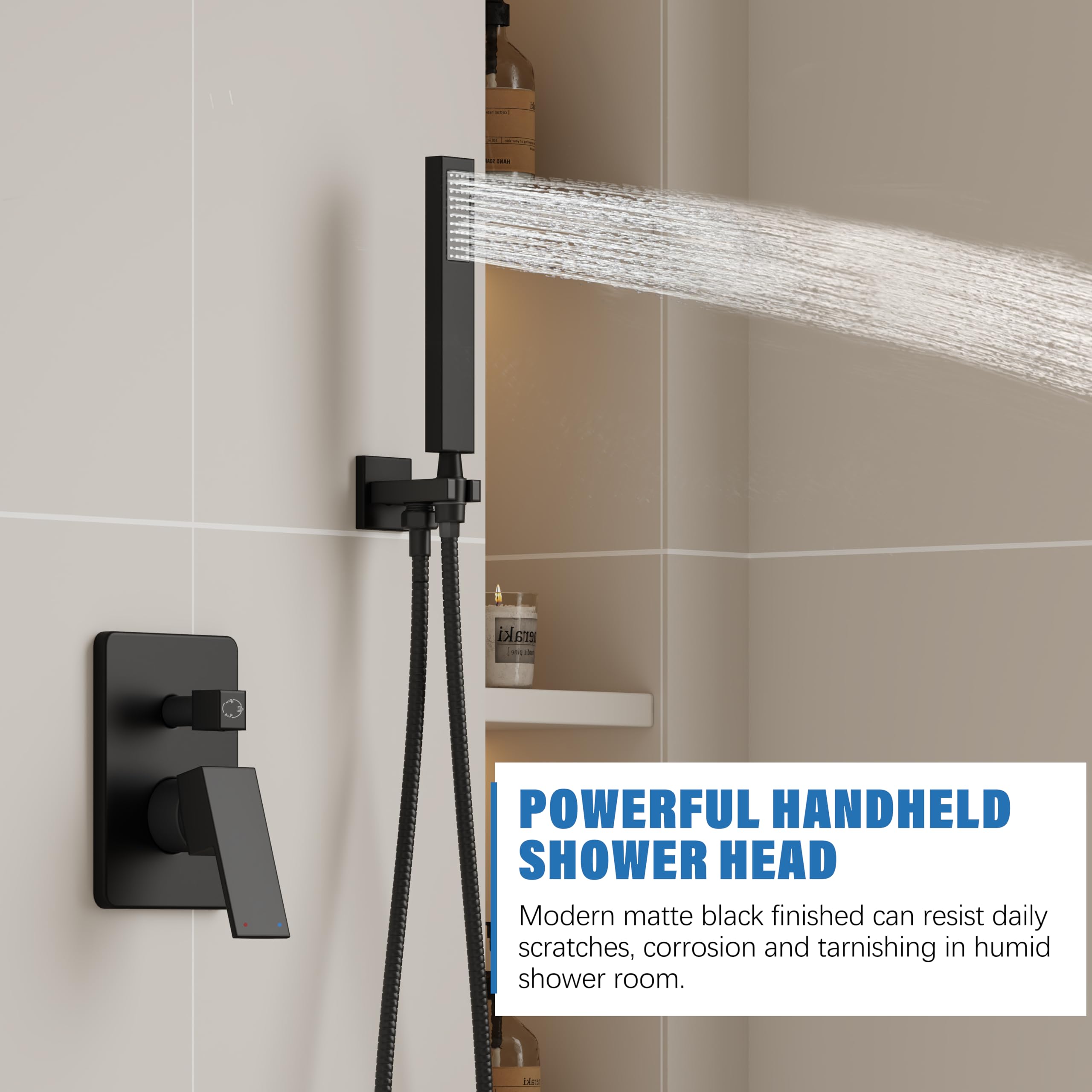 Holispa Black Shower System with Tub Spout, All Metal Tub Shower Faucet Set with 10β Rain Shower Head and Handheld Spray combo, Wall Mounted Tub Shower Systems with Valve and Trim Kit, Matte Black