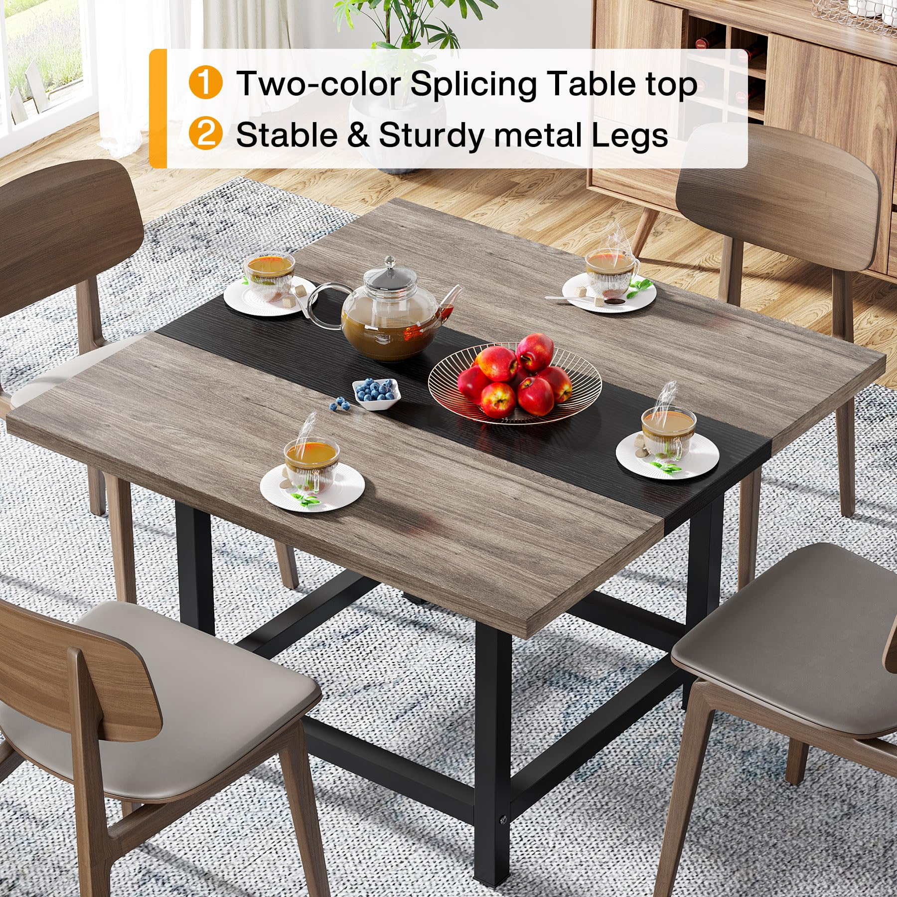 Tribesigns Square Dining Table for 4 People, Farmhouse 39.4"x 39.4"x29.5 “ inches Wooden Kitchen Table, Farmhouse 2 Person Dinning Table for Dinning Room &Small Space