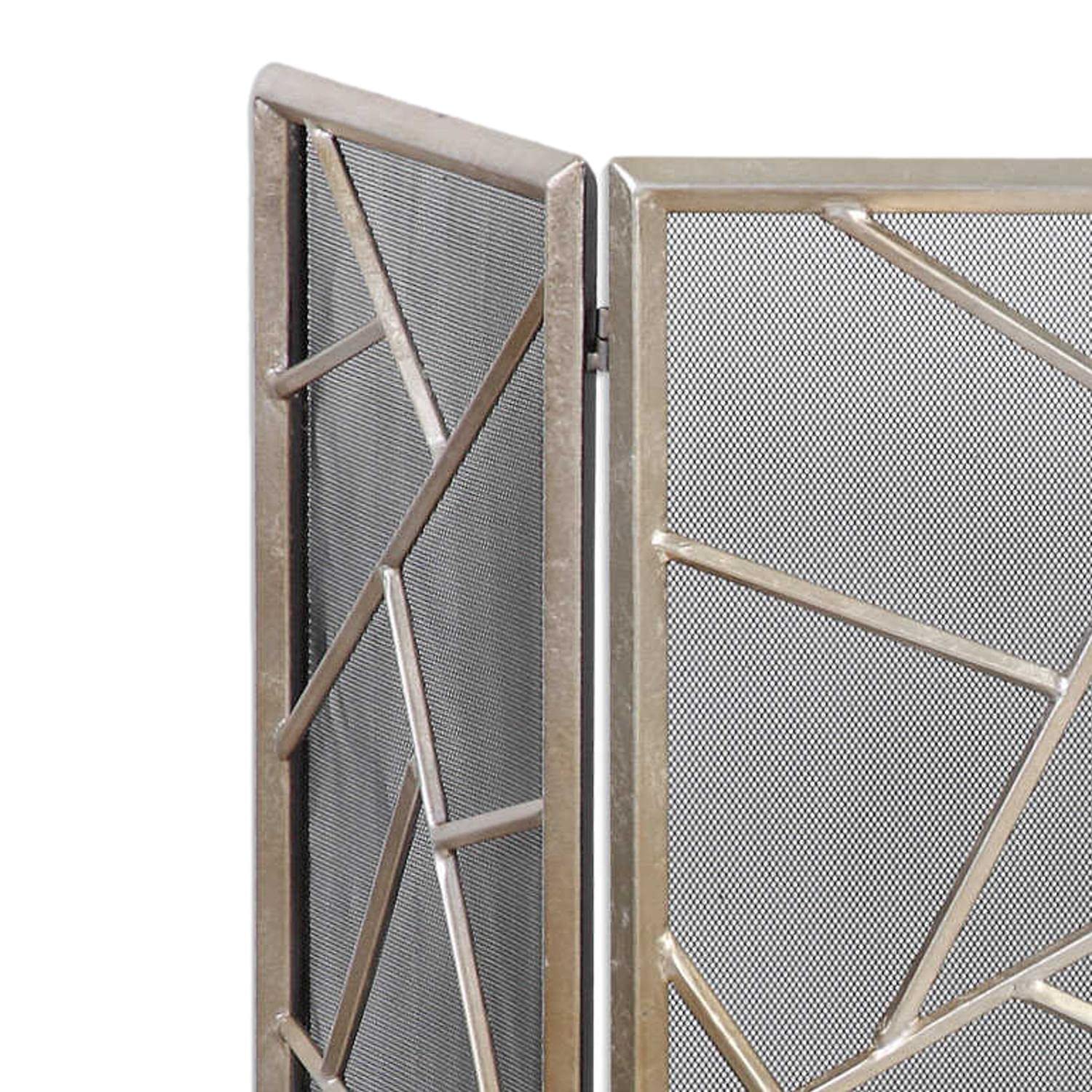 Modern Abstract Silver Panels Fireplace Screen | Tiled Shapes Champagne