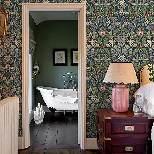 JiffDiff Botanical Wallpaper Peel and Stick Morris Floral Wallpaper Cabinet Contact Paper Stick On Wall Paper Wall Decor (Midnight Blue,Second Batch)