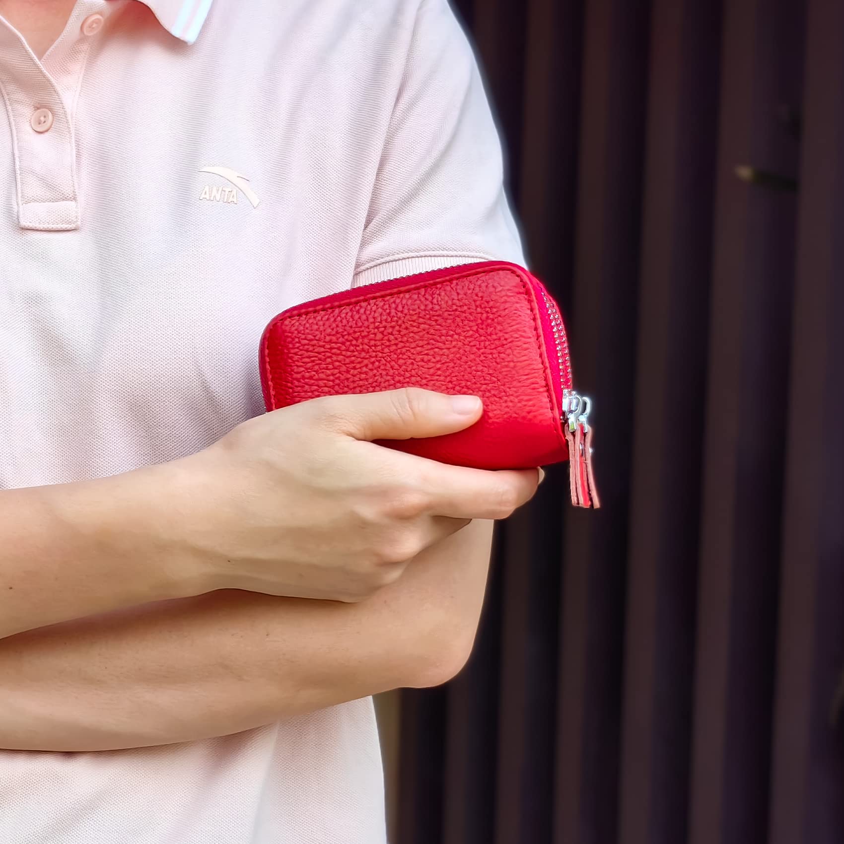Small Soft Leather Wallet For Women, RFID Blocking Ladies Card Holder with Zipper Pocket C-B-B2 (Brown)