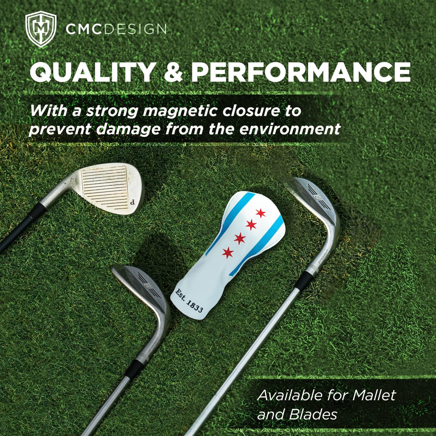 CMC Design Custom Chicago Flag Embroidered Golf Driver Head Cover - Glove Soft Lining - Design Elements Include Applique and Embossing - Great Fit for Any Club as Golf Head Covers, Wood Driver Cover