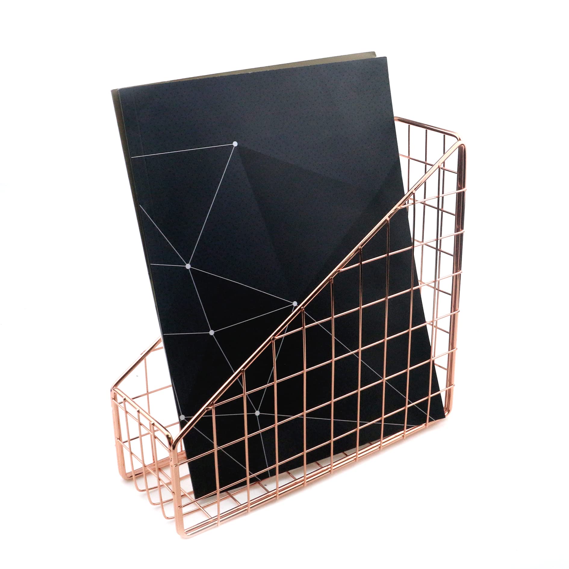 Coshar Minimalist File Holder Metal Wires Magazine Organizer Document Rack Letter File Storage Organizer Desktop Accessory - Rose Gold