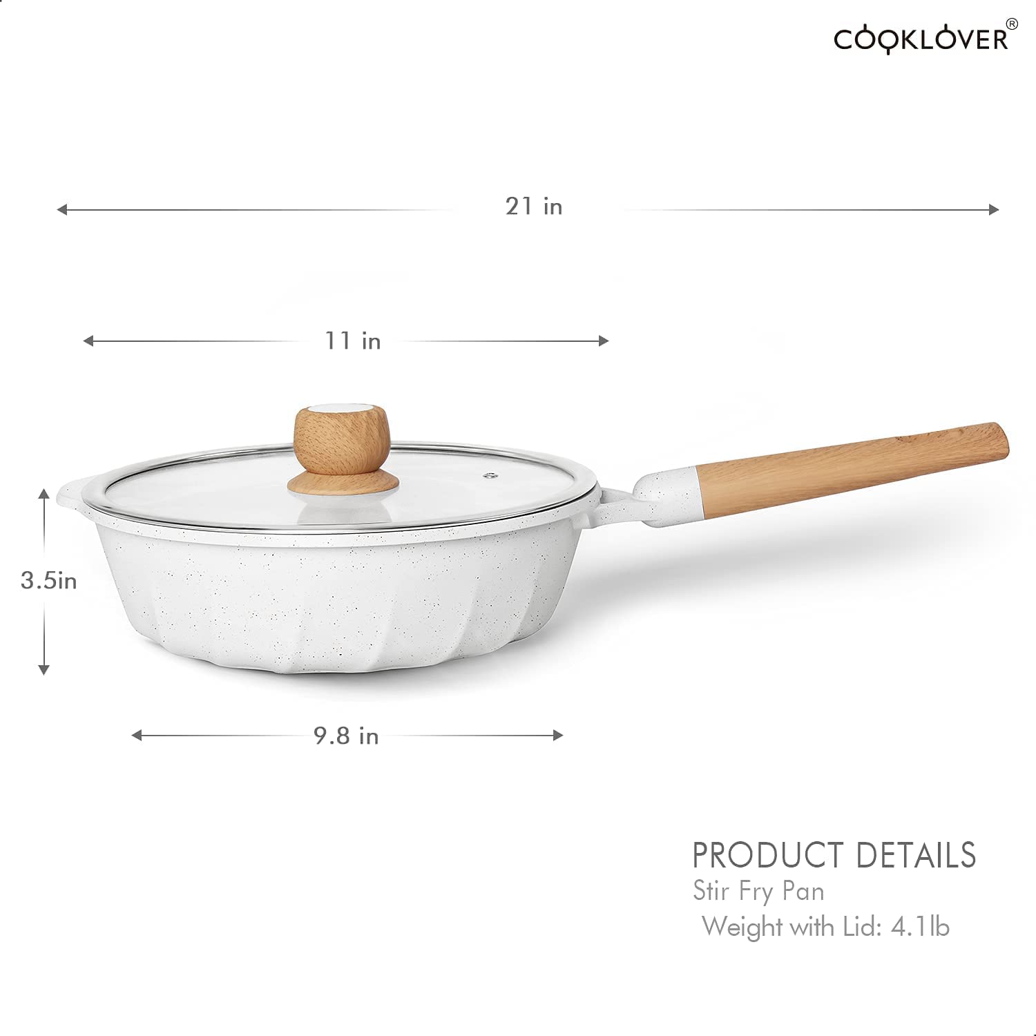 COOKLOVER Nonstick Induction Wok-12.6inch - White & 11 inch Nonstick Stir Fry Pan with Lid β White