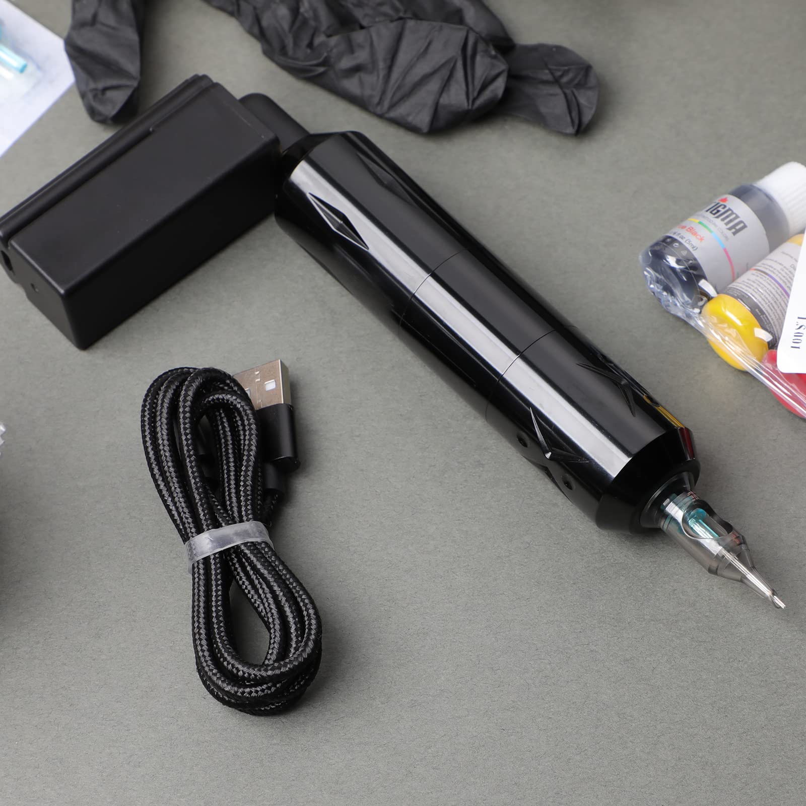 STIGMA Wireless Tattoo Gun Tattoo Kit Complete with 50pcs Tattoo Cartridge Needles 1400mAh Tattoo Battery 5 Colors Ink Set with Accessories STP29KITP199-1