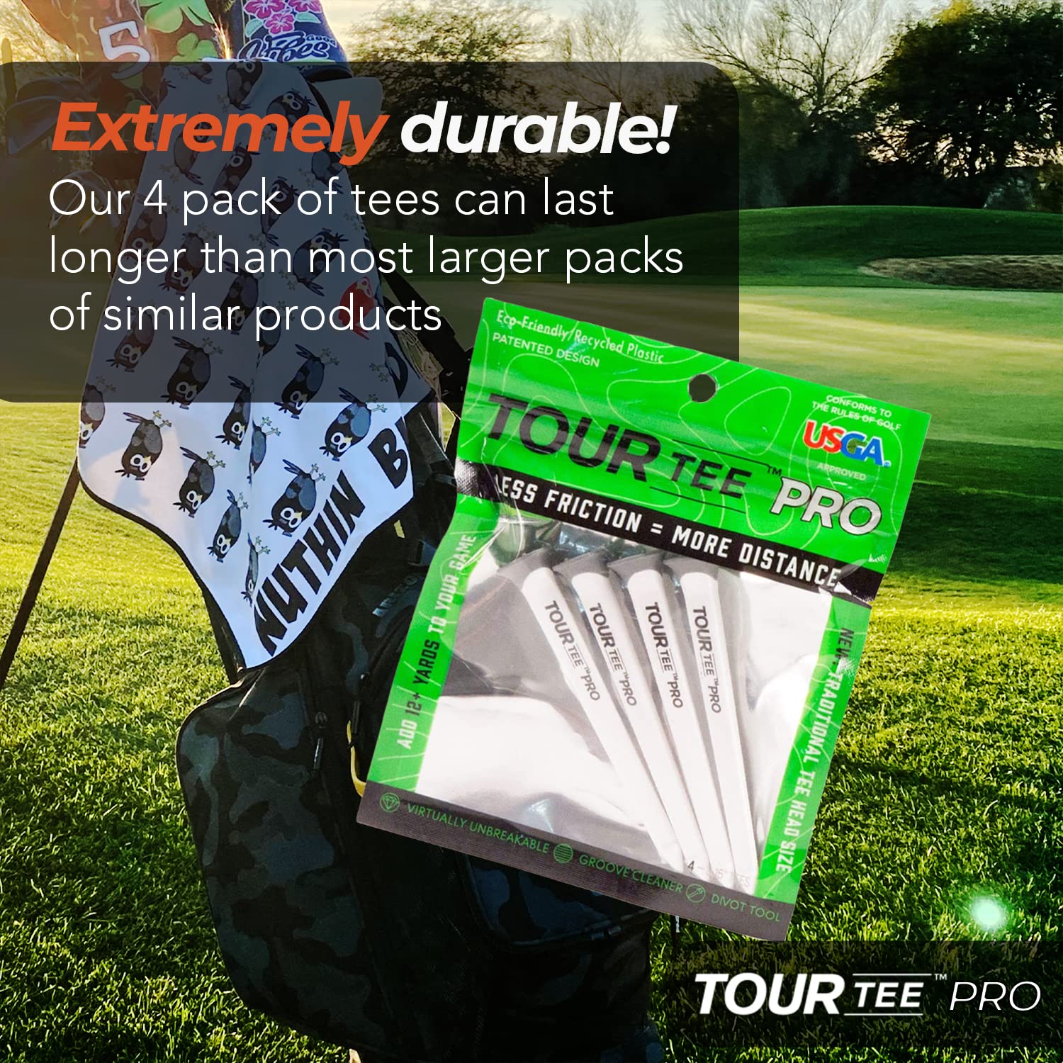 CMC Design Tour Tee Pro Pack - Frictionless Golf Tees for More Distance & Consistent Yards - Reusable, Made with Recycled Plastic & Virtually Unbreakable - Four 3.15” Golf Tees with Standard Cup