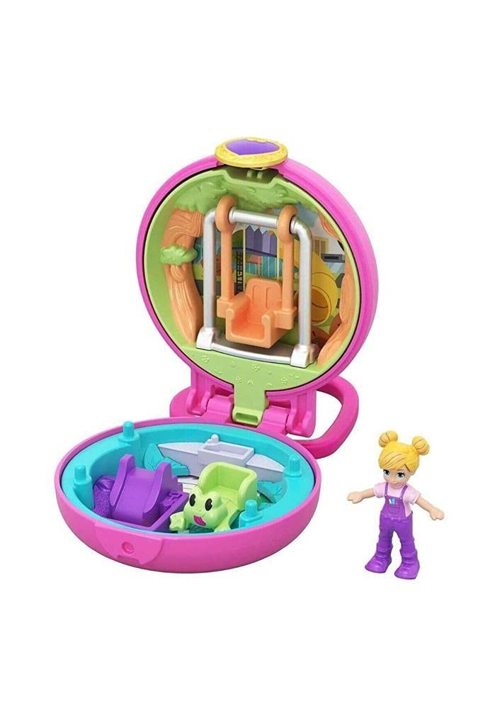 Polly Pocket Tiny Pocket Places Polly Playground Compact with Removable Swing, Photo Customization, Reveals, Micro Polly Doll and Sticker Sheet