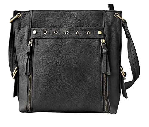 CCWBAGS Genuine Leather Satchel/Cross Body Concealed Carry Purse, Black