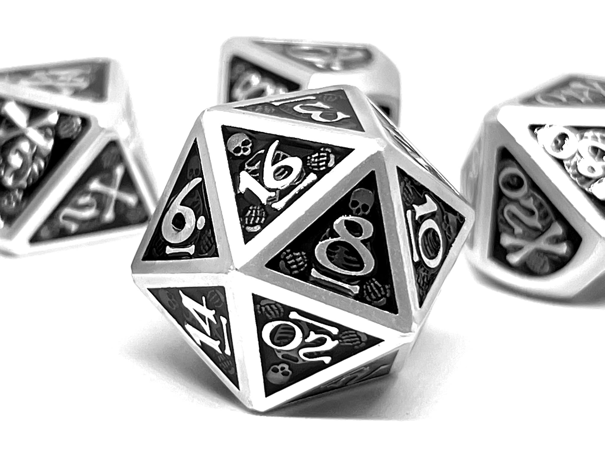 Darksilver Forge Reaper's Bounty Metal Polyhedral Dice Set | Pirate, Skull & Bones, Skeleton Dice for Tabletop Roleplaying Games, Dungeons and Dragons, DND, D&D