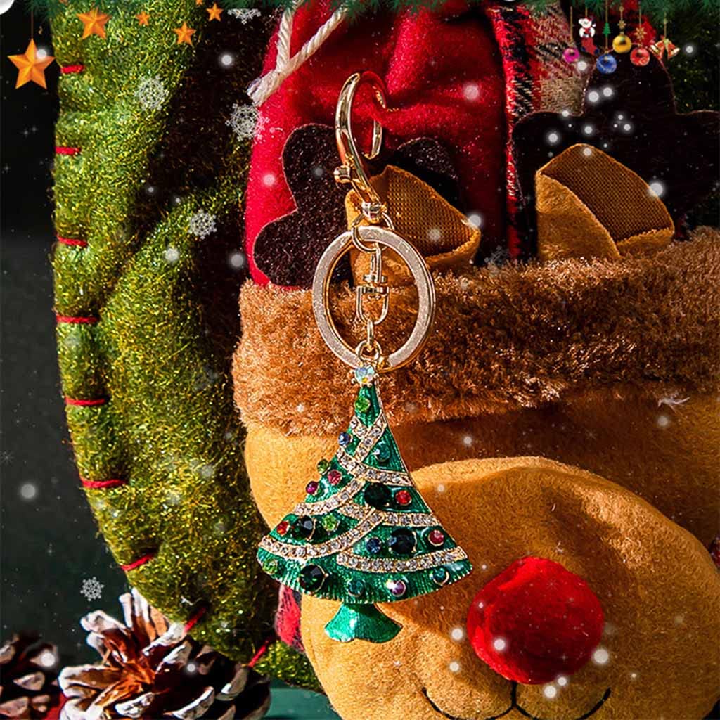 Christmas Decorations, Christmas Tree Keychain Keyring Crystal Rhinestone Car Hanging Pendant Sparkling Key Ring Purse Bag Charm Chains New Year Gift Ornaments