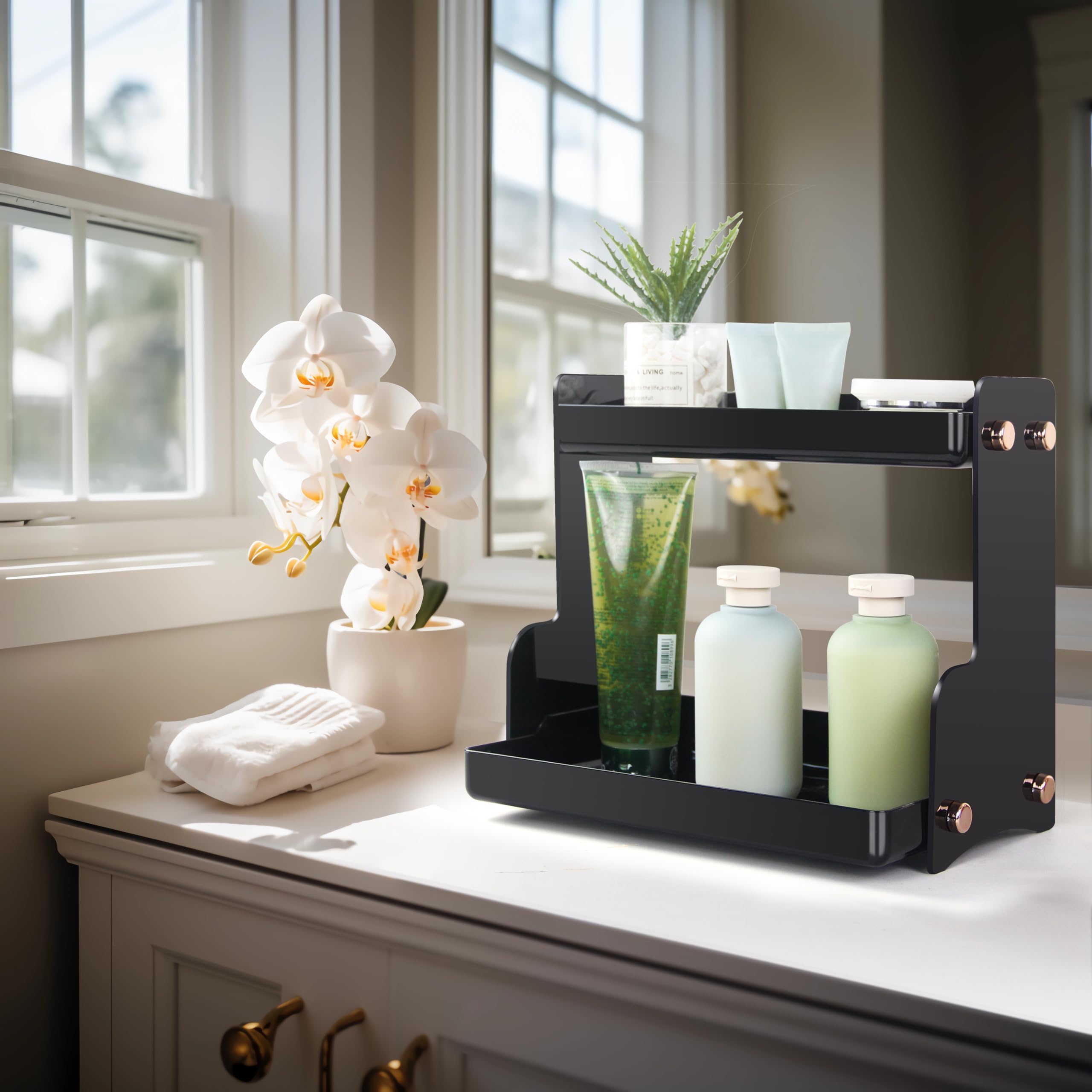 FICTOR 2-Tier Bathroom Countertop Organizer Acrylic Bathroom Counter Clear Storage Organizer Shelf for Skincare, Makeup, Perfume, Vanity Organizer for Bathroom and Kitchen
