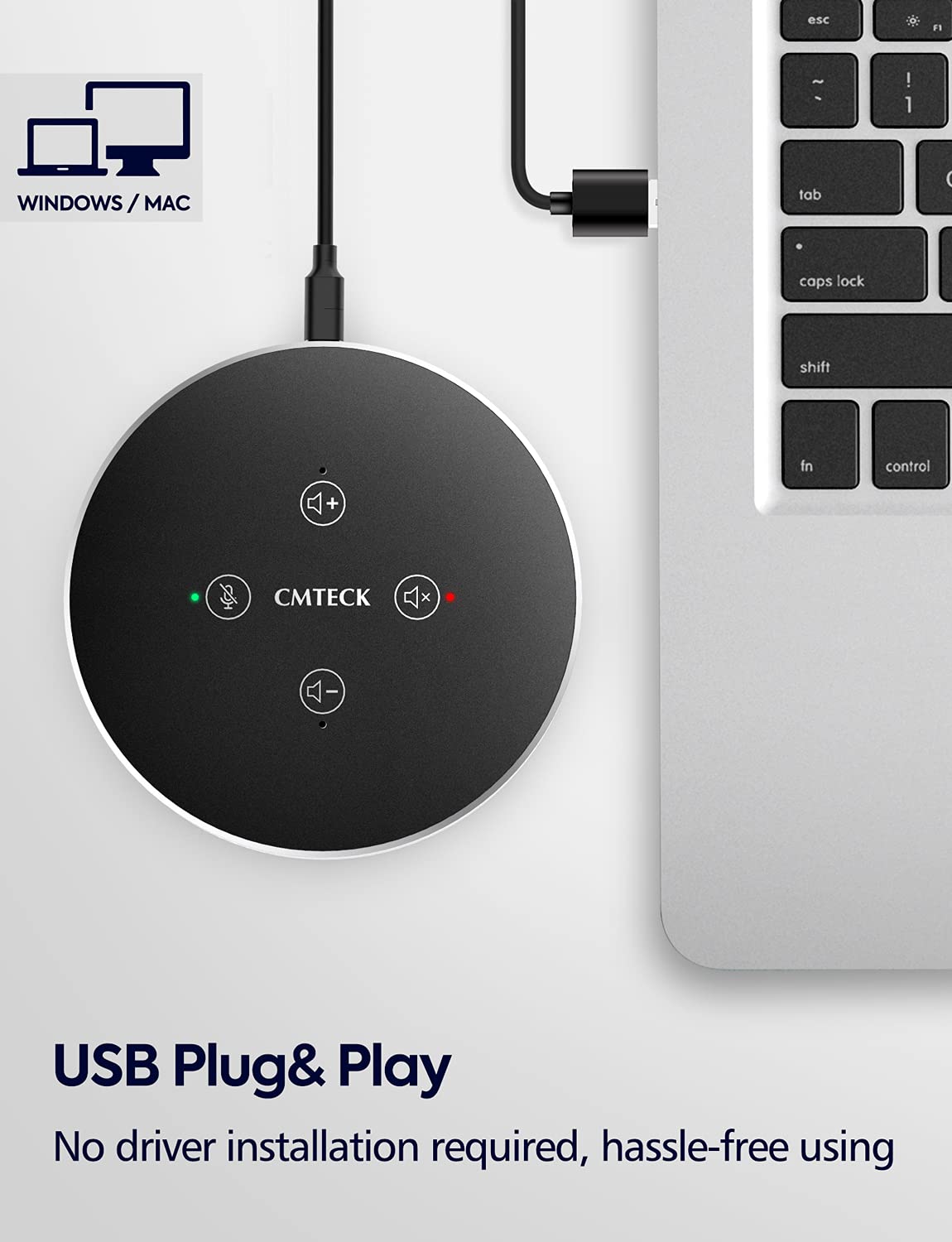 CMTECK USB Speakerphone, Conference Microphone for Home Office, Crystal Clear 360º Voice Pickup, Plug and Play, LED Indicator, Perfect for Zoom, Skype, Podcasting
