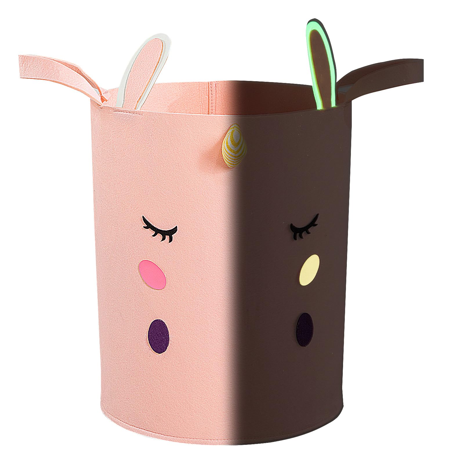 HOMBYS Glow in The Dark Bunny Hamper-Kids Laundry Basket, Large Cute Design Storage Bin for Toys& Clothes, Dinosaur Room Decor for Boys&Girls, Laundry Hamper with Handles, Durable-16"x14"x14"