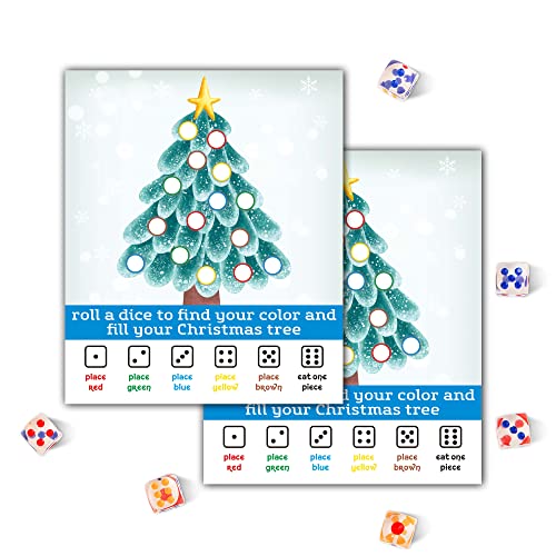 Christmas Party Roll The Dice Game, Kids Table Game, 20 Play Cards 20 Transparent Dices - 5 x 6 inches (MMgame-B002)