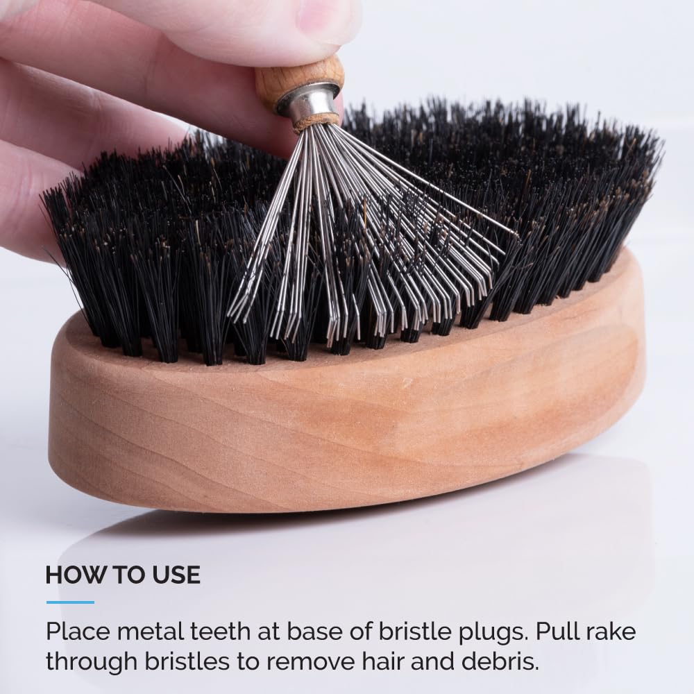 ZEUS Oval Military Beard Brush with Bristle Cleaner, Boar Bristle Beard Brush & Bristle Rake Cleaner Gift Set (Made in Germany) Firm Bristles Q91