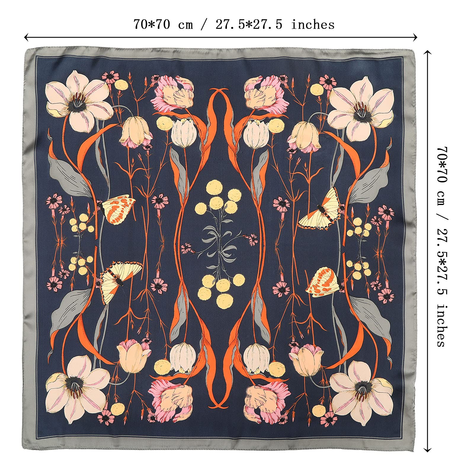 CHLINS 27 Inches Silk Feeling Square Head Scarf - 4 Pcs Satin Square Head Scarves for Women Hair Bandanas Head Kerchief Sleeping Wrap Neckerchief(Floral(White+Yellow+Black+Pink))