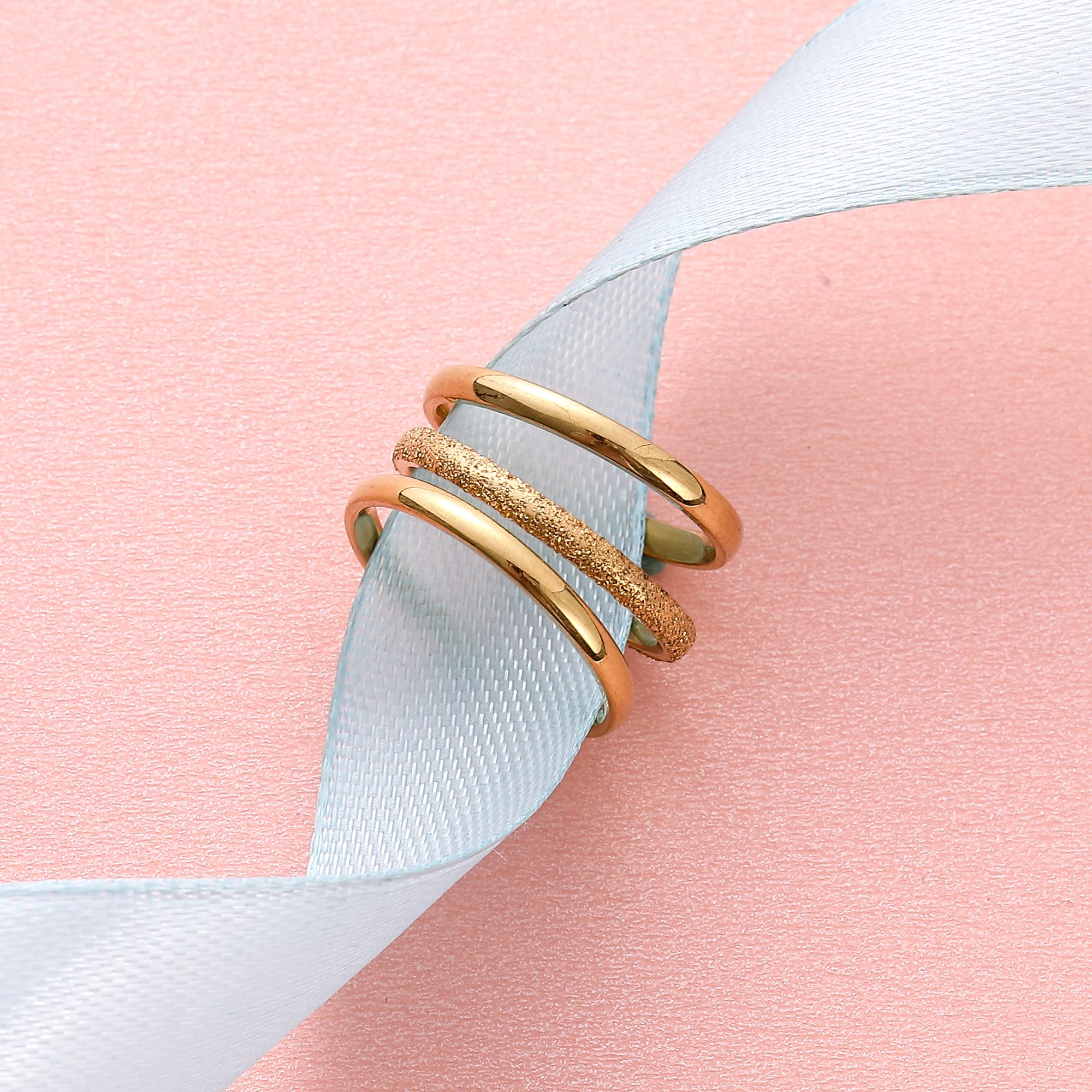DANSOAN Knuckle Stacking Rings 3pcs 14k Gold Plated Stainless Steel Rings Set for Women Titanium Thin Stackable Finger Gold Rings for Girls