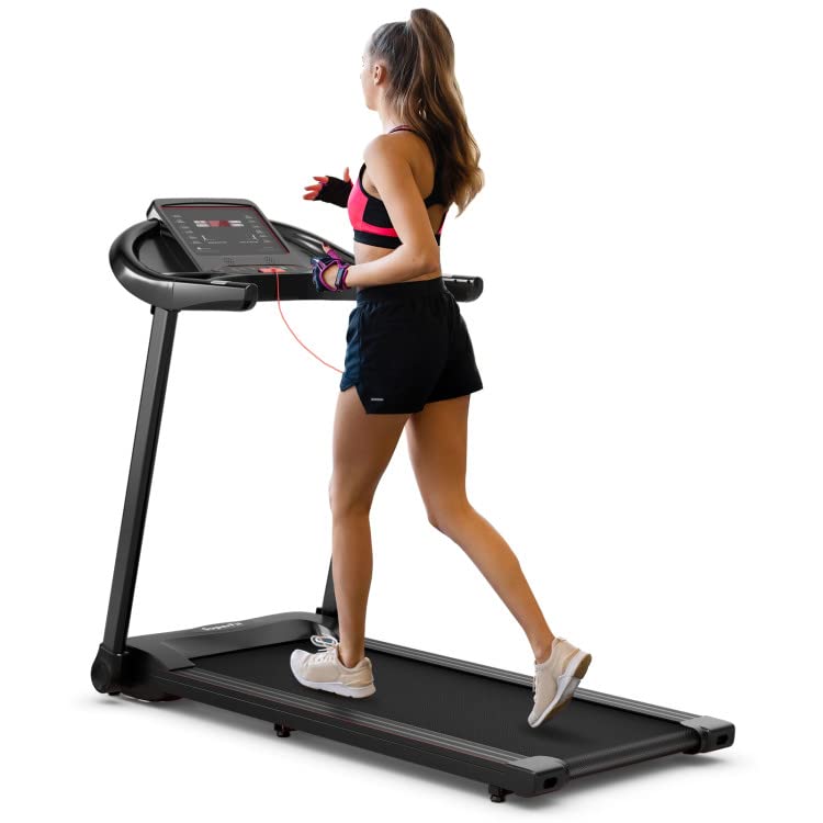 Electric Folding Treadmill with HD LED Display and APP Control Speaker, Black