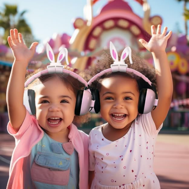 clawster Baby Kids Girls Pink Hearing Protection, Adjustable Noise Reduction 27dB Earmuffs, 3-36+ Months Funny Cute Accessory (Lace Bow)