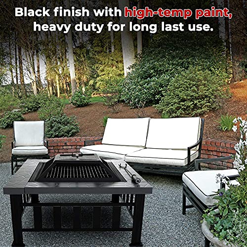 EZCHEER 34" Outdoor Fire Pit 3 in 1 Metal Square Firepit Wood Burning Bonfire Stove for Backyard Patio Garden with Grill, Spark Screen, Log Poker, Cover