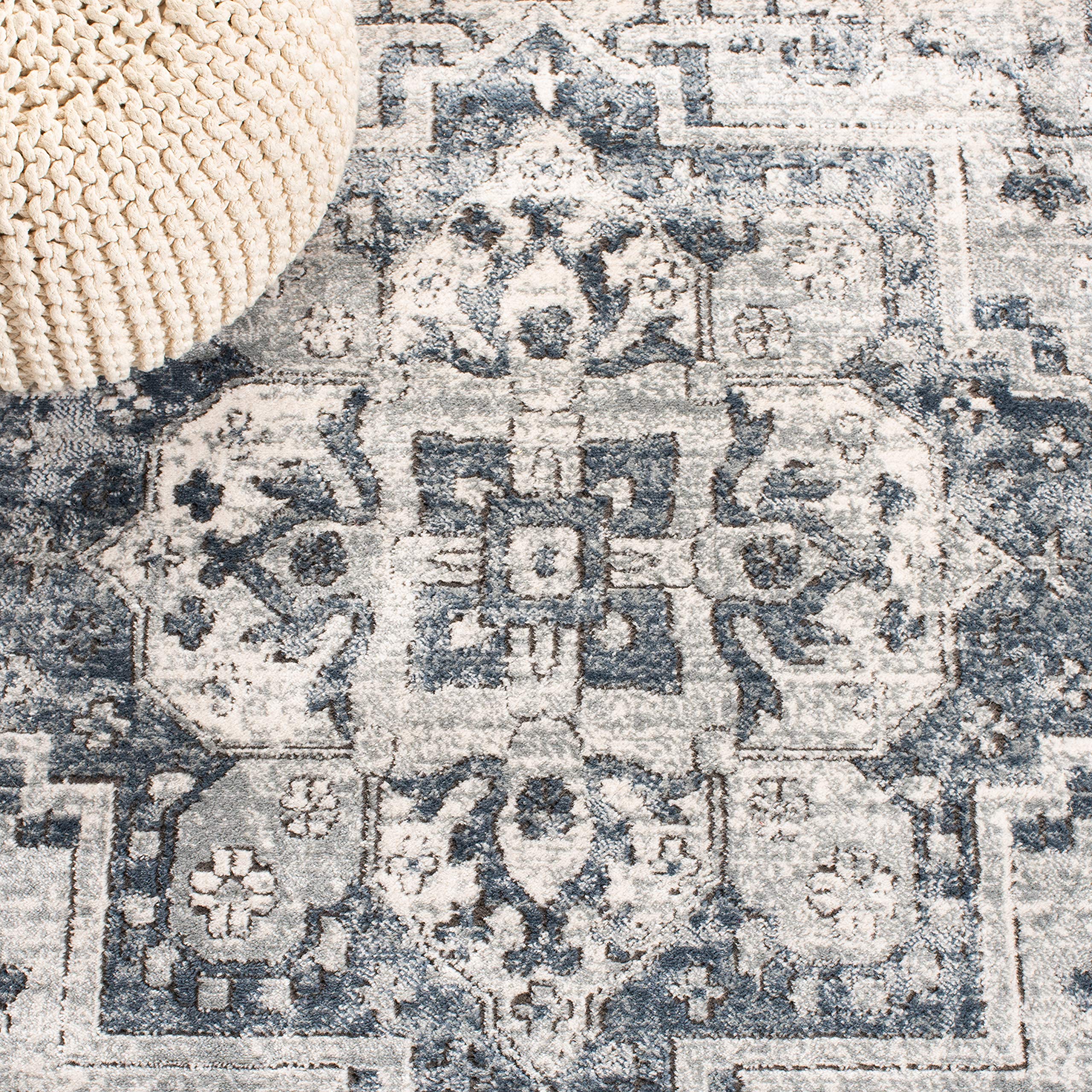 MARTHA STEWART x SAFAVIEH 9' x 12' Navy/Ivory MSR883N Denver Traditional Medallion Non-Shedding Area Rug