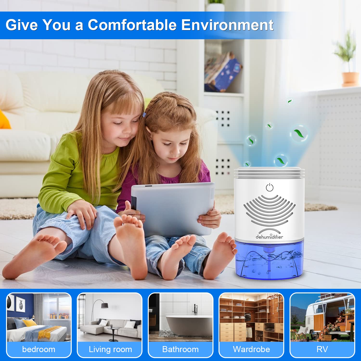 Dehumidifiers Small for Home Bedroom 34oz (1000ML) Mini Dehumidifier for Bathroom, RV, Closet, Office, Kitchen, Laundry, with Auto-off, Ultra-Quiet, Lights Energy Saving