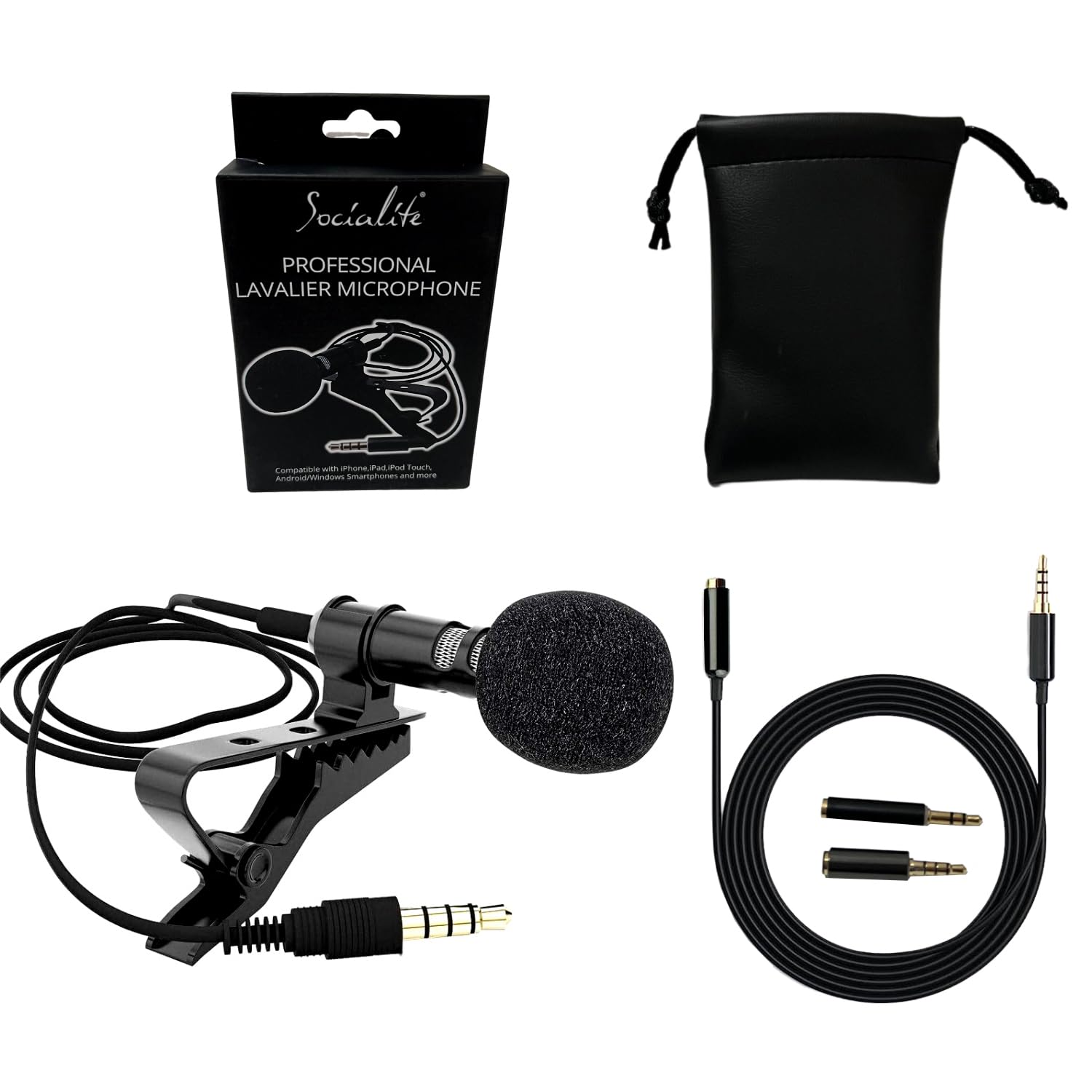 Socialite 3.5 mm Magic Microphone Clip On Lapel Lavalier Mic for Mac, PC, Compatible with iPhone Android Podcasting Recording Streaming incl Extra Long 6.5 Ft Extension Cable Just Plug and Play