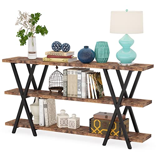 Tribesigns Wood Console Table 70-Inch Long Sofa Table, Farmhouse Entryway Tables Vintage Couch Tables Wooden Hallway Table with 3-Tier Storage Shelving for Living Room Foyer Entrance, Rustic Brown