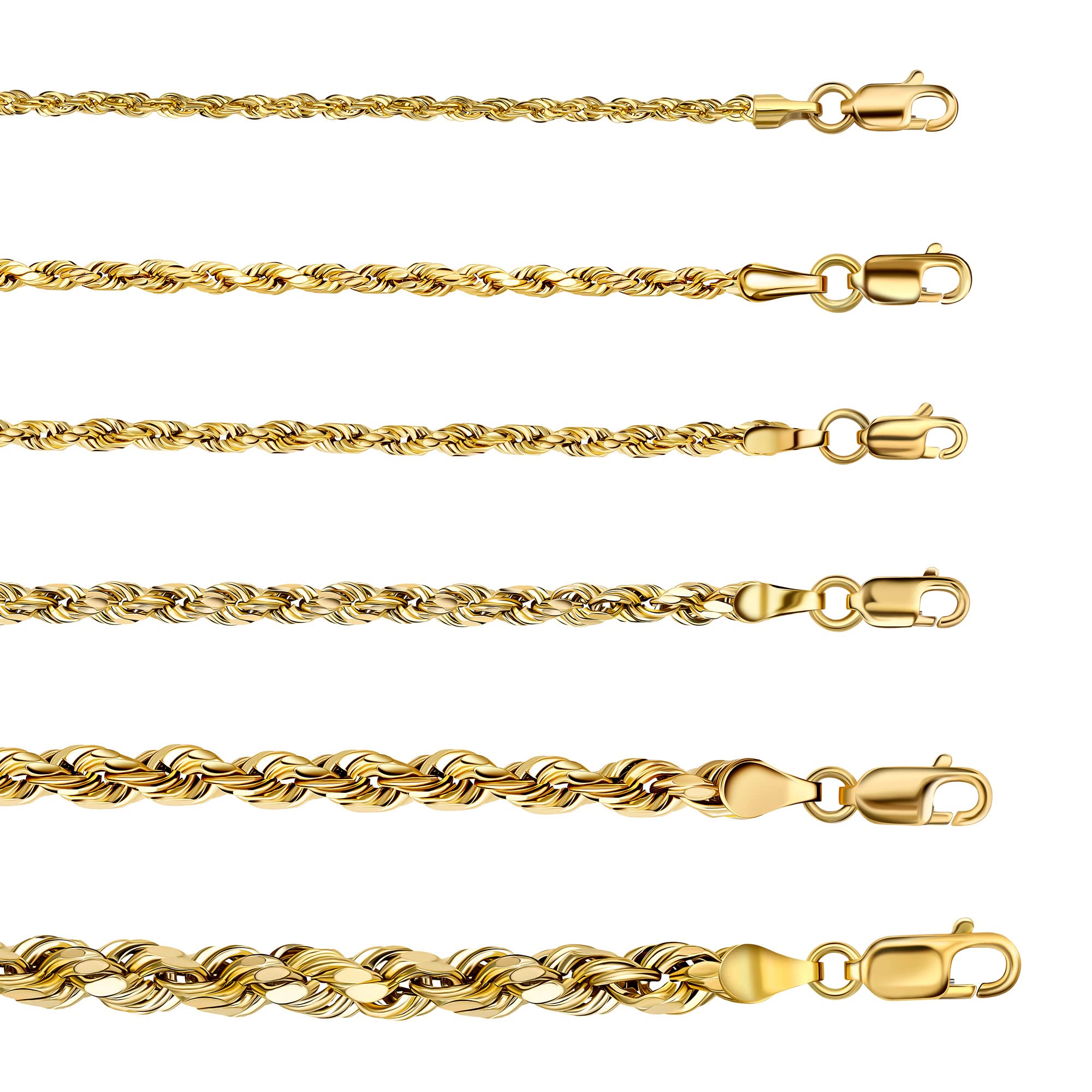 PORI JEWELERS 14K Yellow Gold 1.5MM Diamond Cut Rope Chain Necklace, Sizes - 20 Inches