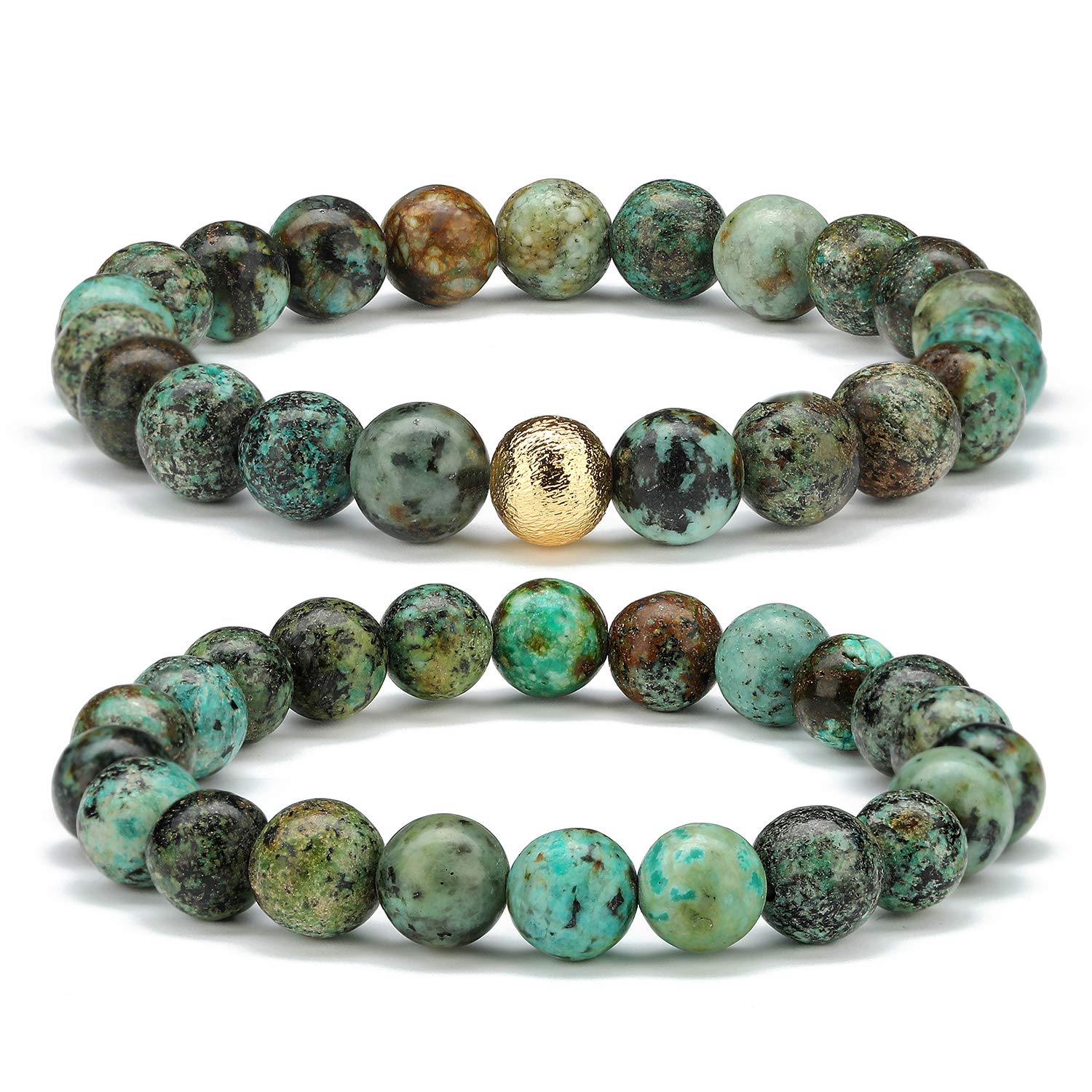 CHOGLE Stackable Beaded Bracelets for Women - Gemstone Beads 8mm Bracelet - Stretch Strand Friendship Bracelet Set for Girls (African Turquoise Beaded Strand Bracelet)