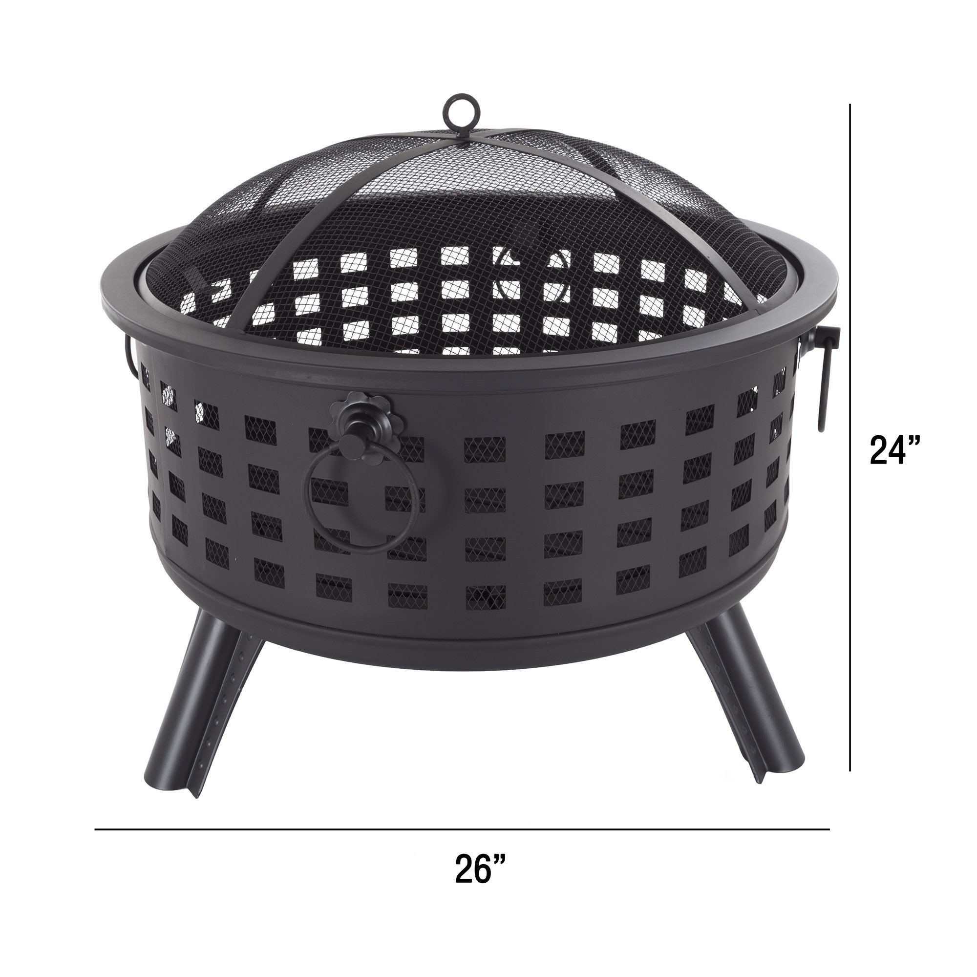 Fire Pit Set, Wood Burning Pit - Includes Spark Screen and Log Poker - Great for Outdoor and Patio, 26” Round Metal Firepit by Pure Garden