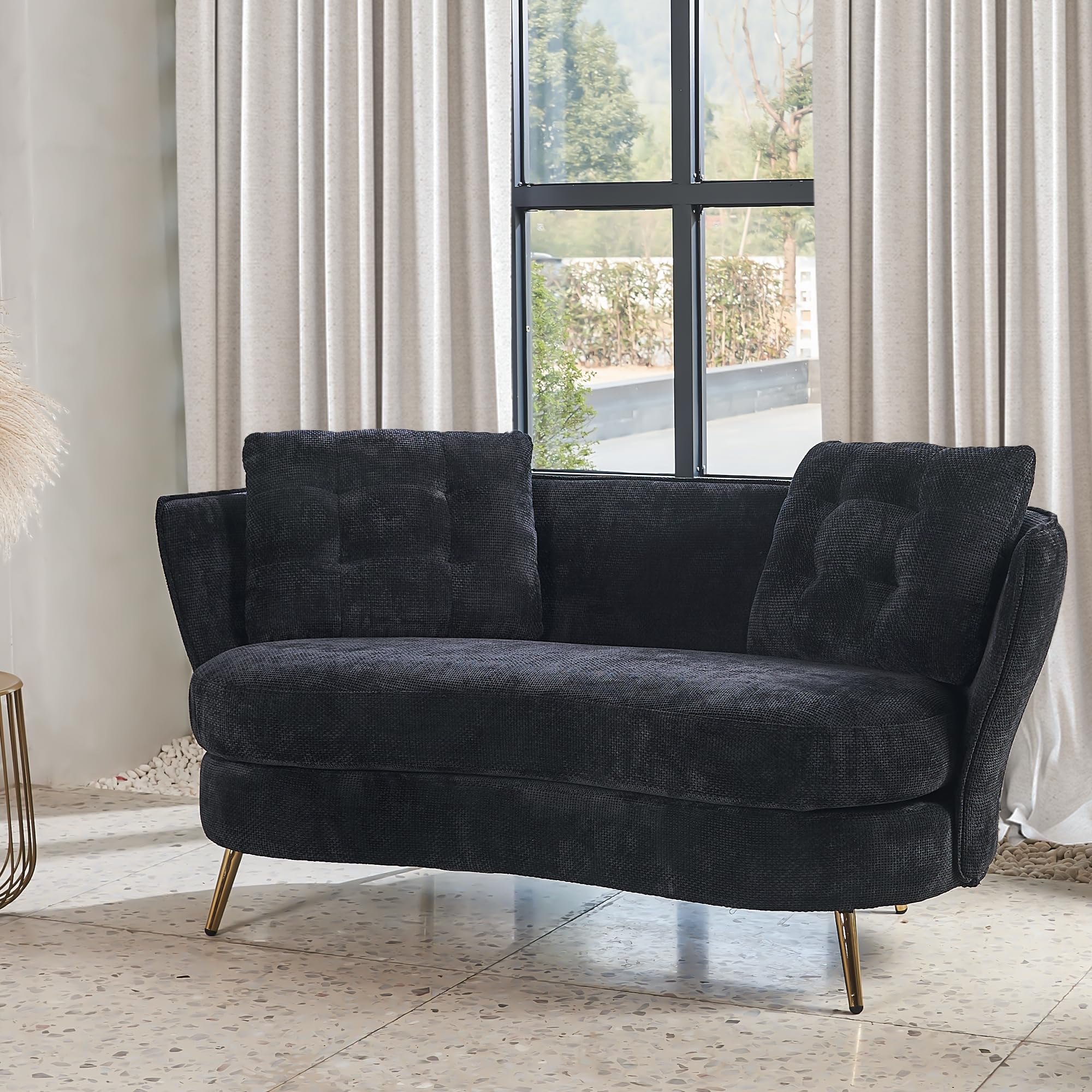 Modern Tufted Velvet Loveseat,Futon Club Two Seater Sofa,Compact Living Room Studio,Office,Dormitory,Breathable Spring Small Sofa For Entertainment Room Suitable For Living Room ＆ Bedroom (Black)